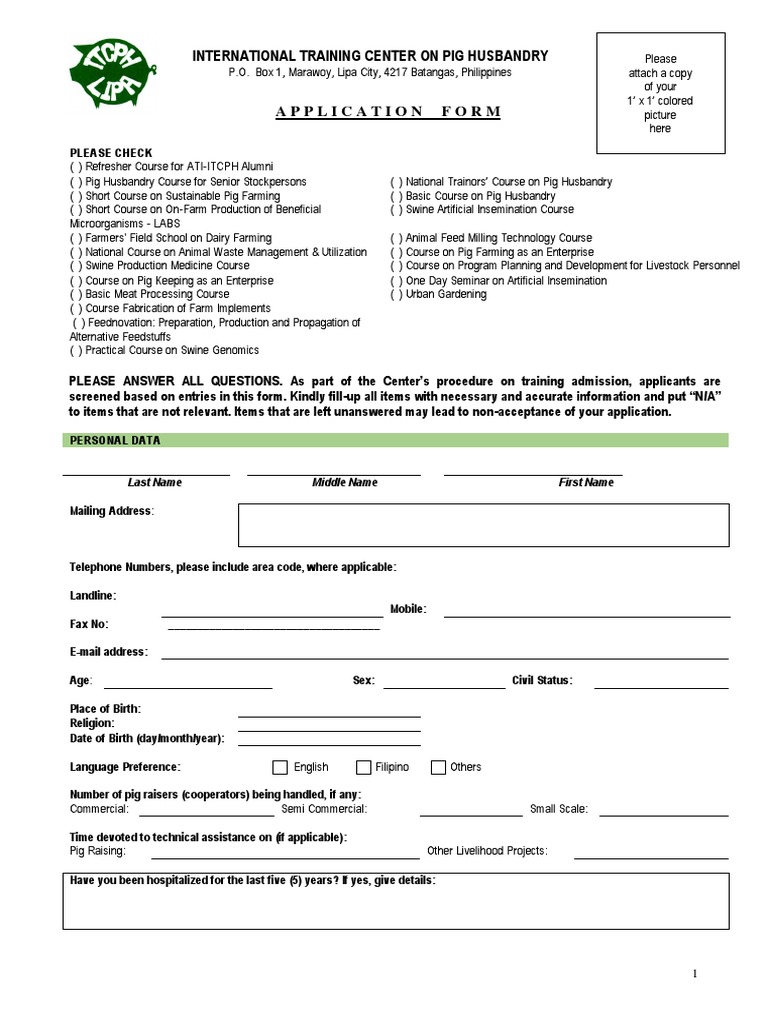 ITCPH Application Form - FINAL | PDF | Domestic Pig | Employment