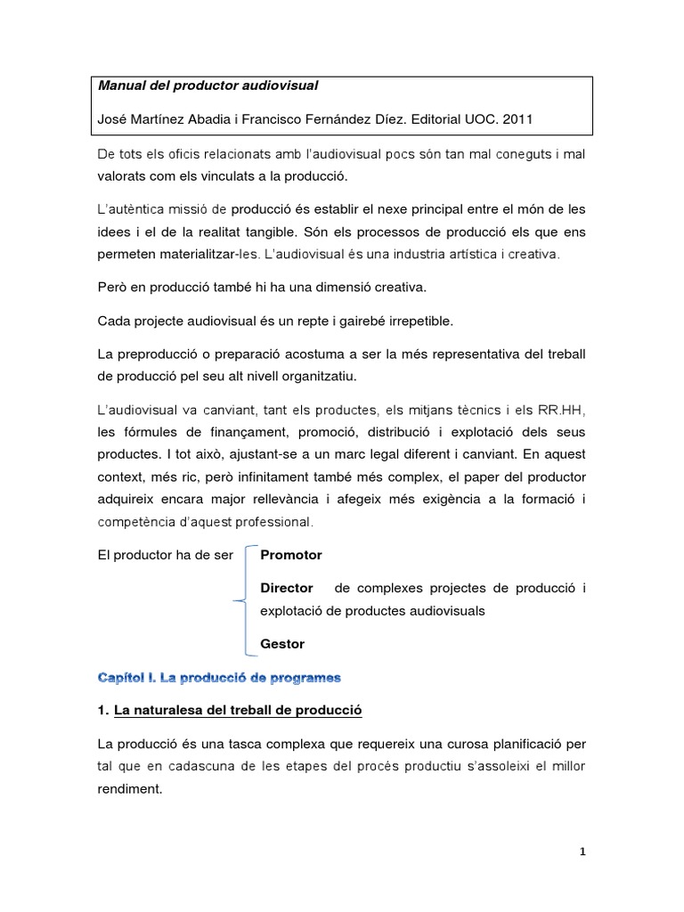 Manual Del Productor Audiovisual - Llibre | PDF