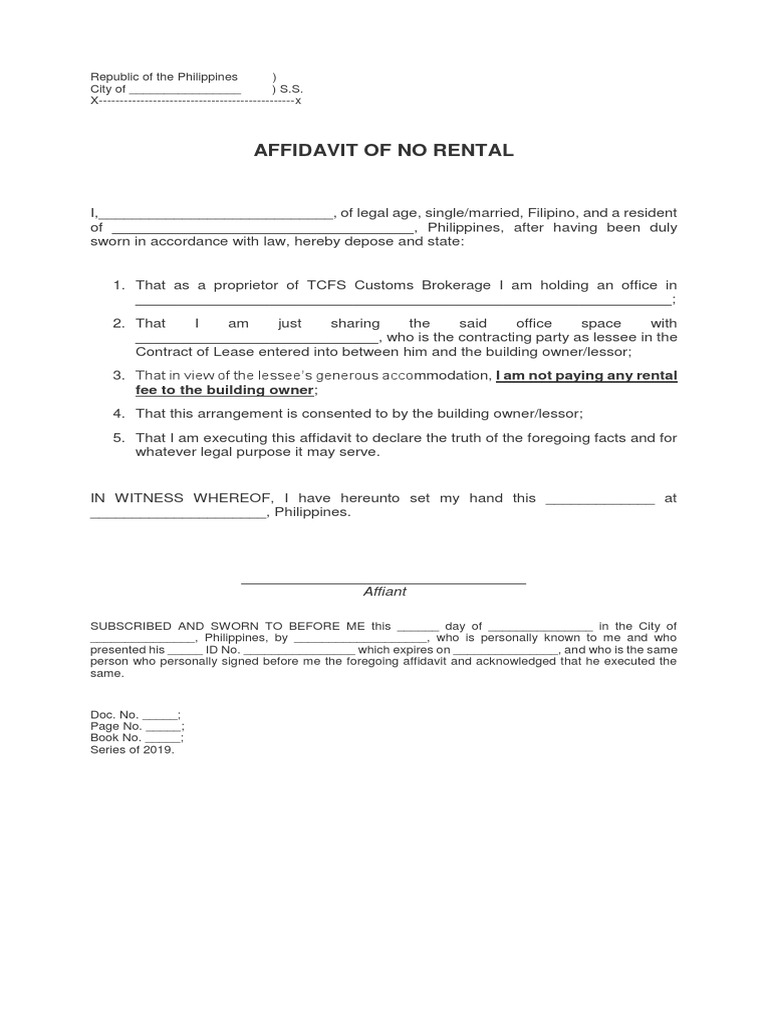 Affidavit of No Rent | PDF