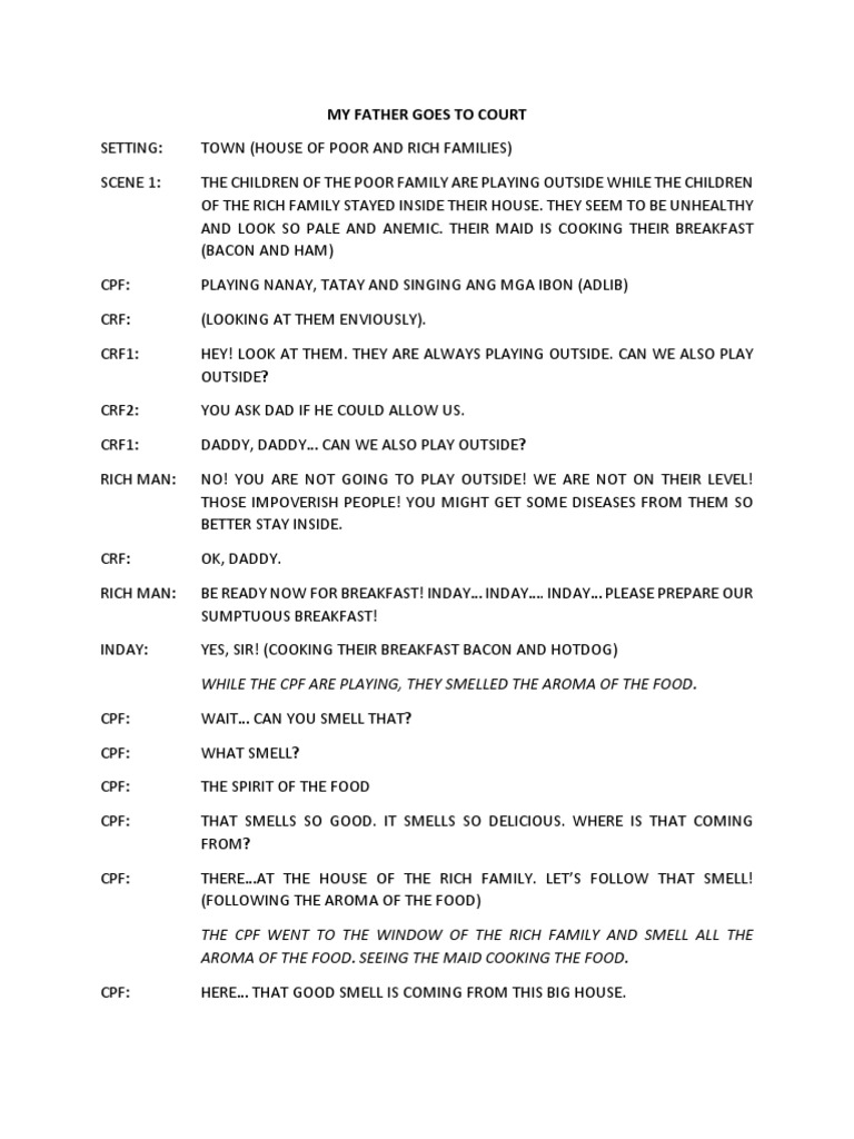 My Father Goes To Court Script | PDF | Food And Drink | Cooking