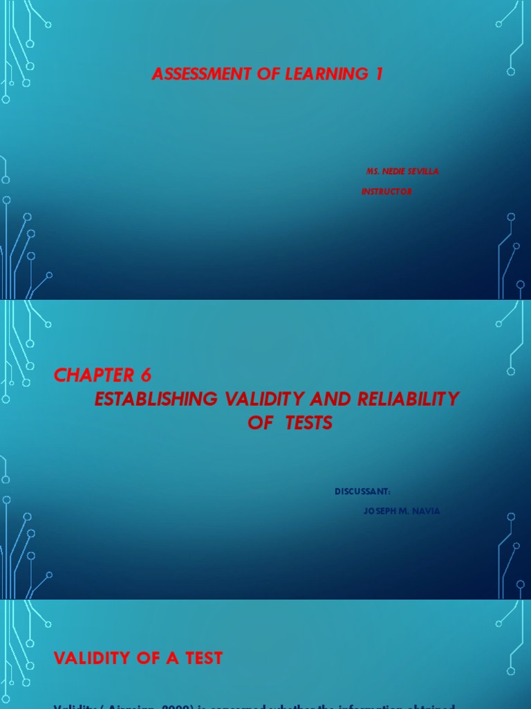 Chapter 6.assessment of Learning 1 | PDF | Validity (Statistics) | Educational Assessment