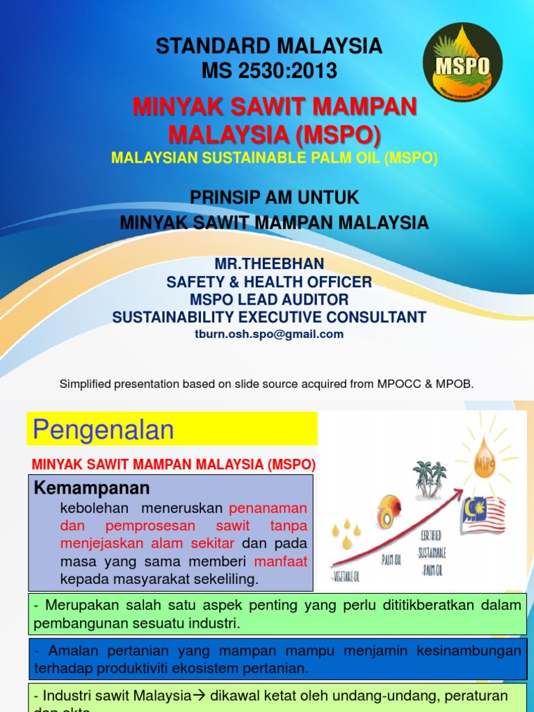 Prinsip MSPO untuk Minyak Sawit Mampan | PDF