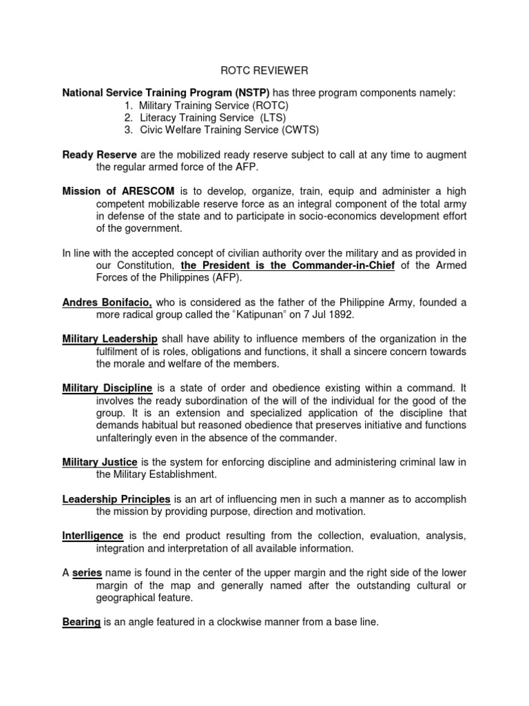 Rotc Reviewer | PDF | Military Science | Military