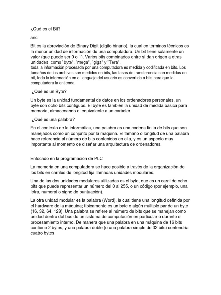 Definición de Bit y Byte en PLC | PDF | Poco | Byte