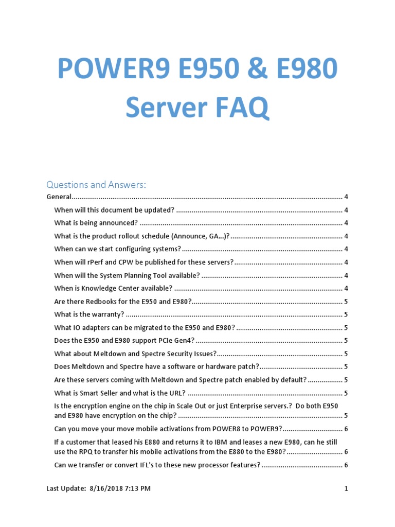 Power9 E950-E980 Server Faq | PDF | Linux | Multi Core Processor