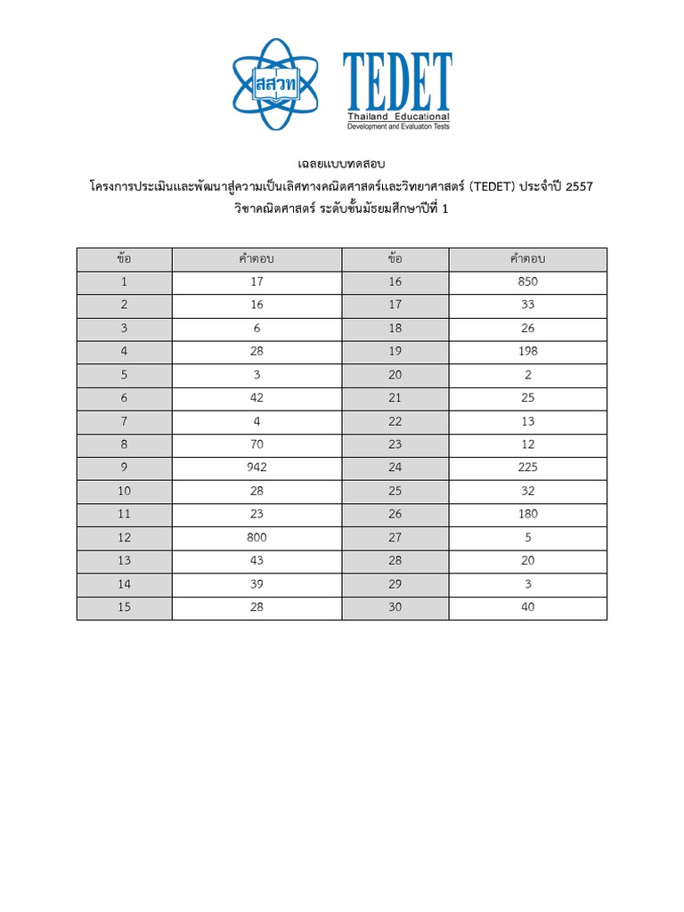 Tedet Math Ans g7 | PDF