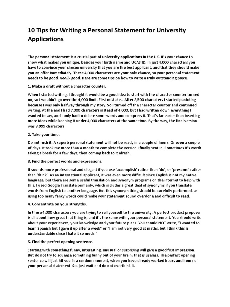 10 Tips For Writing A Personal Statement For University Applications ...