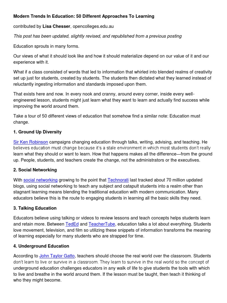 mODERN TRENDS IN EDUCATION | PDF | Educational Technology | Schools