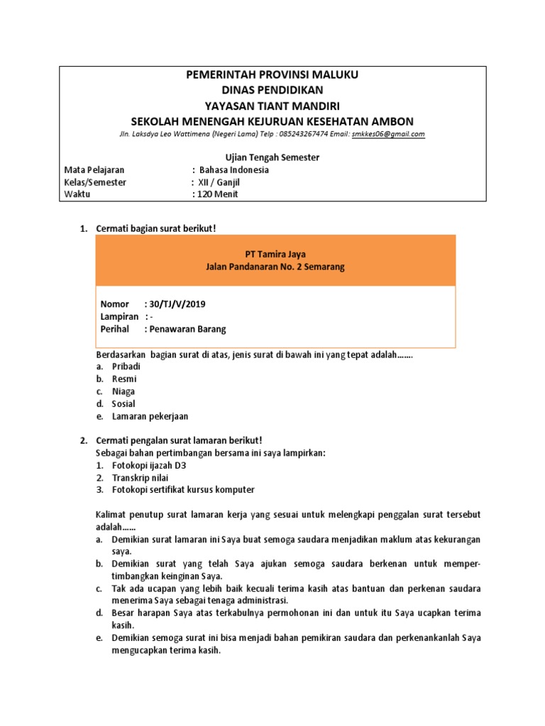 Soal Kelas Xii Uts Bindo Edit | PDF