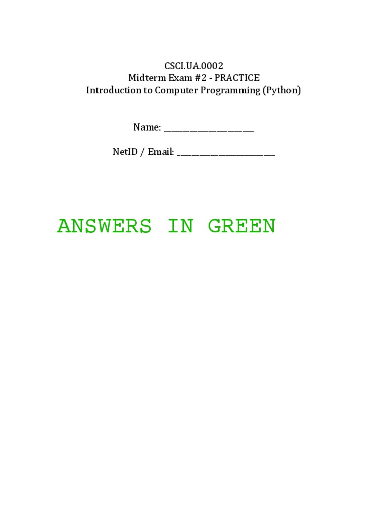 Python Programming Midterm Practice Exam | PDF | T Shirt | Function ...