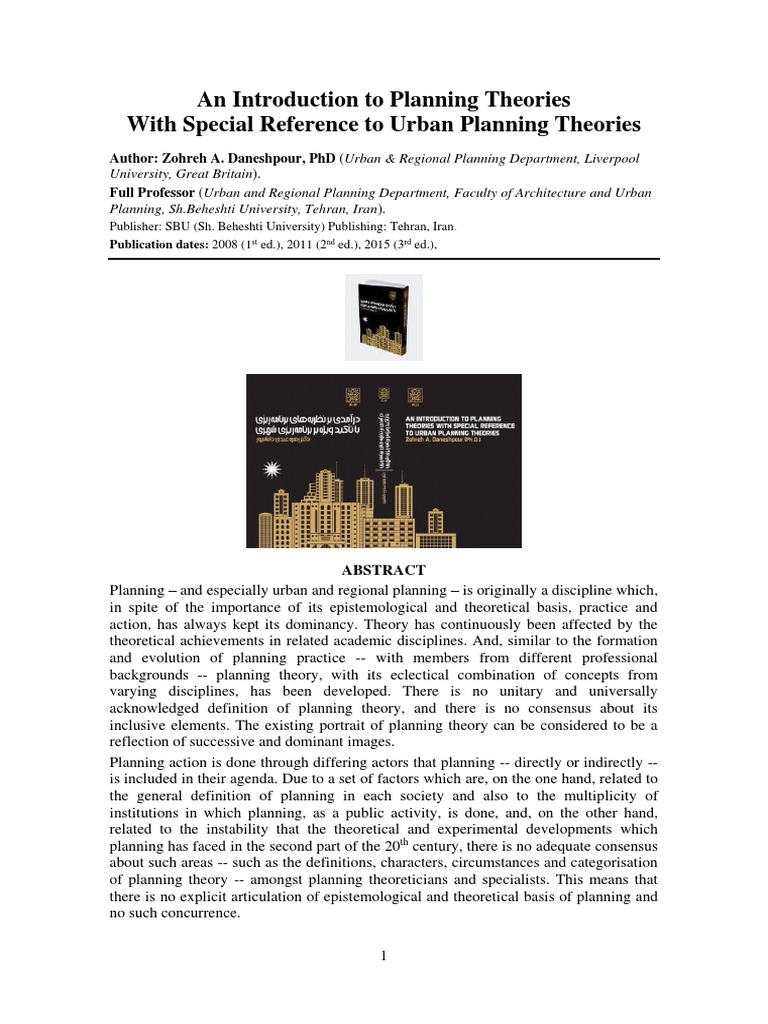 An Introduction To Planning Theories Wit | PDF | Urban Planning | Theory