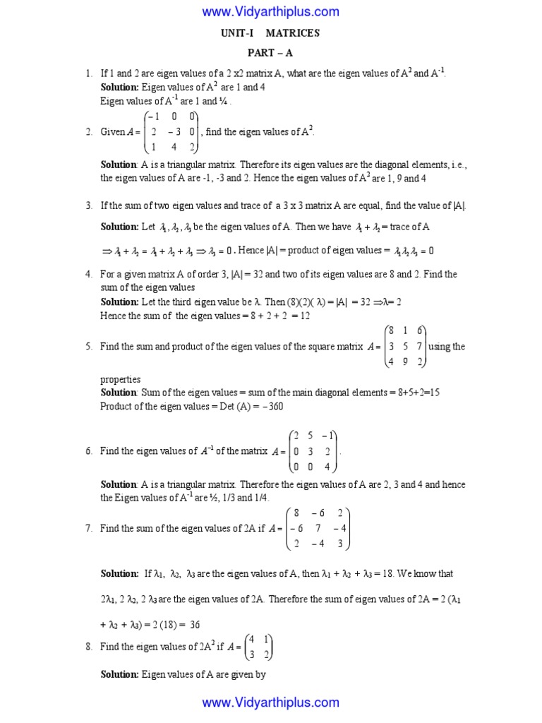 Matrices and Eigenvalues | PDF | Eigenvalues And Eigenvectors | Circle