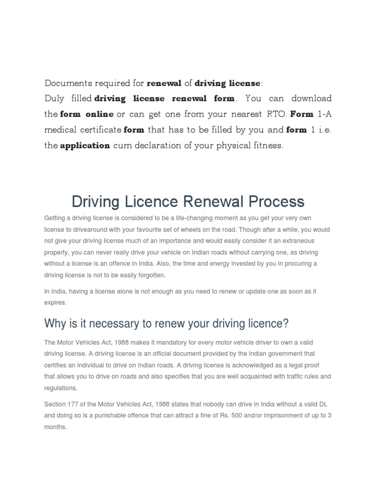 Driving License Renewal Process in India | PDF | Driver's License | License