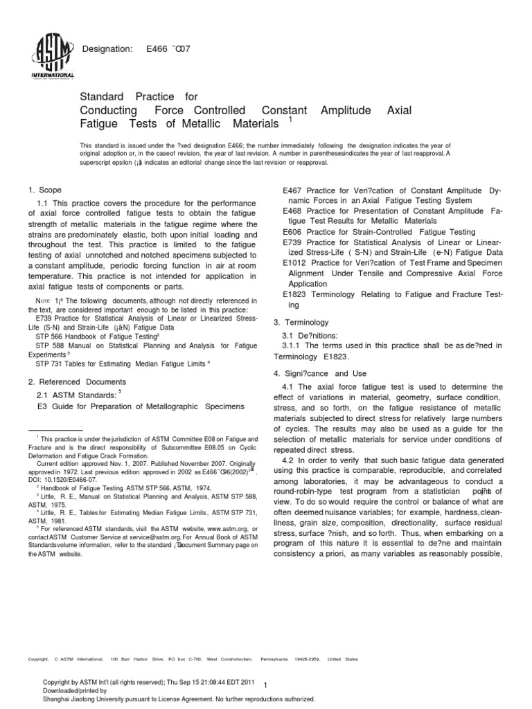 ASTME466 07ConductingForceControlledConstantAmplitudeAxialFatigueTests ...
