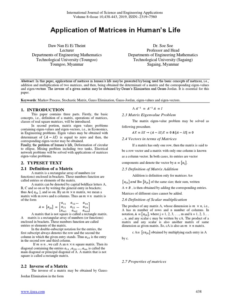 Application of Matrices in Human's Life | PDF | Matrix (Mathematics ...