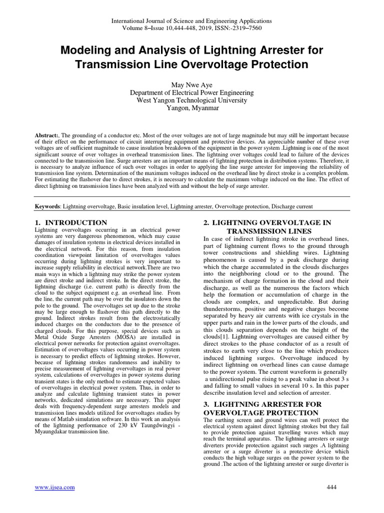 Modeling and Analysis of Lightning Arrester For Transmission Line ...