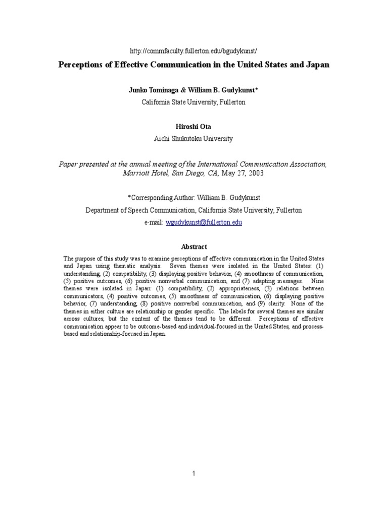 Gudykunst, 2003 - Perceptions of Effective Communication in | PDF ...