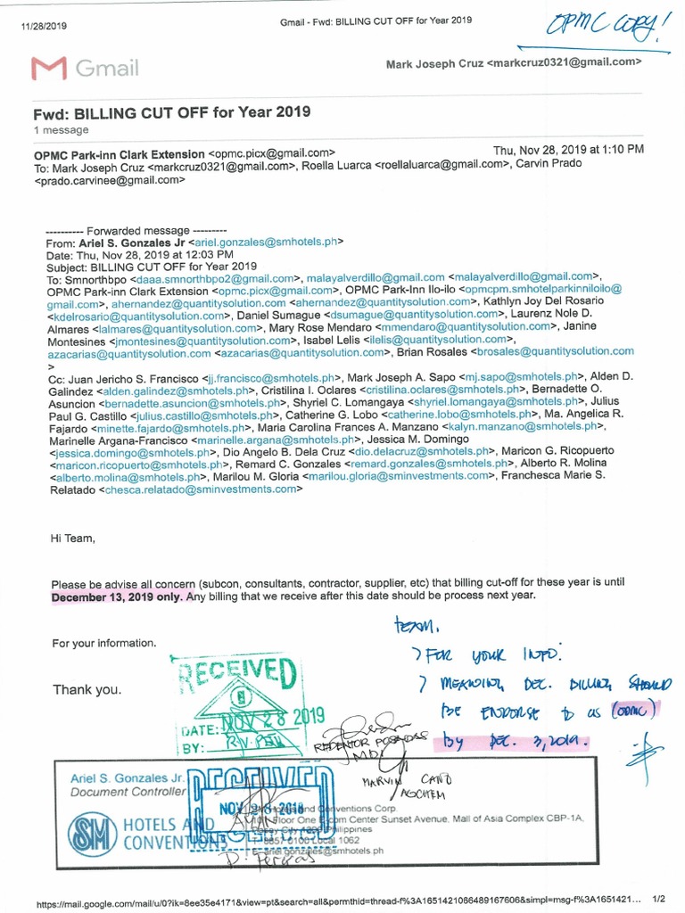 OPMC Billing Cut Off | PDF