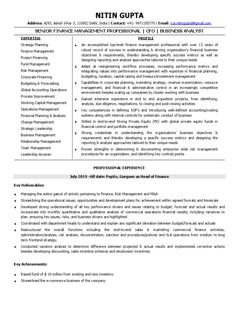 Nitin Gupta - CV (Final) | PDF | Private Equity | Strategic Management