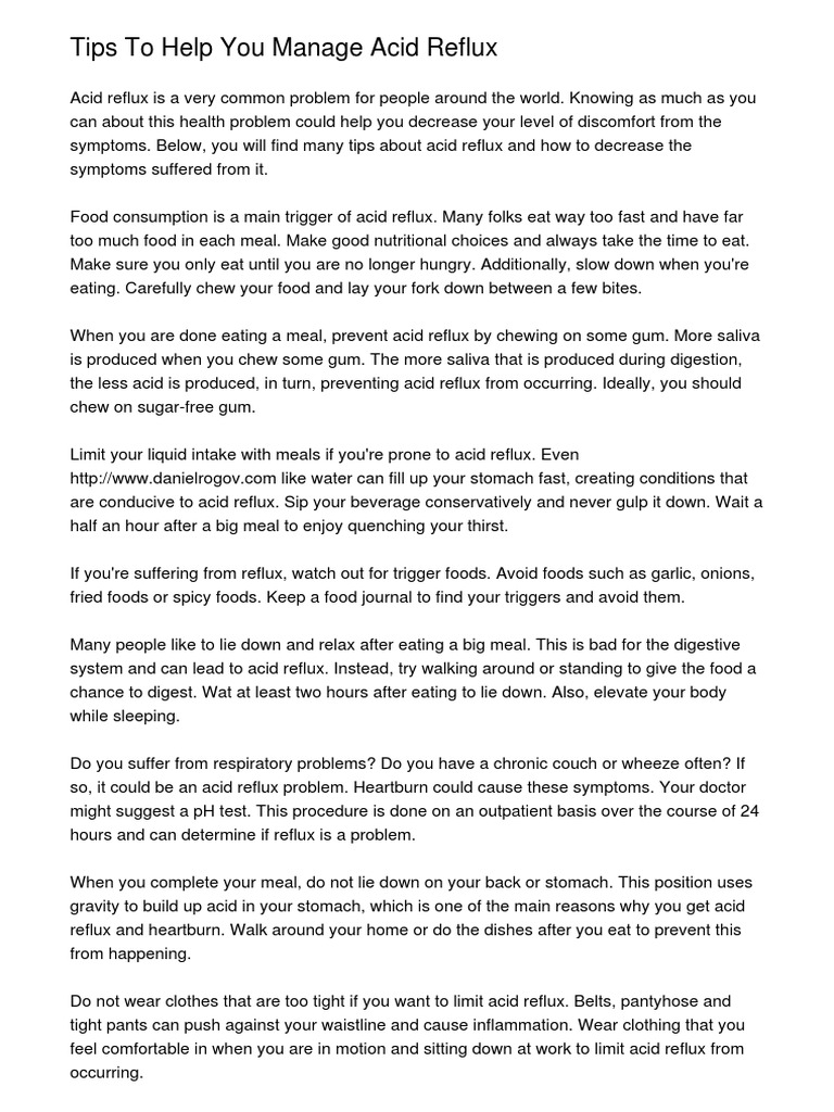 Tips To Help You Manage Acid Reflux | PDF | Gastroesophageal Reflux ...