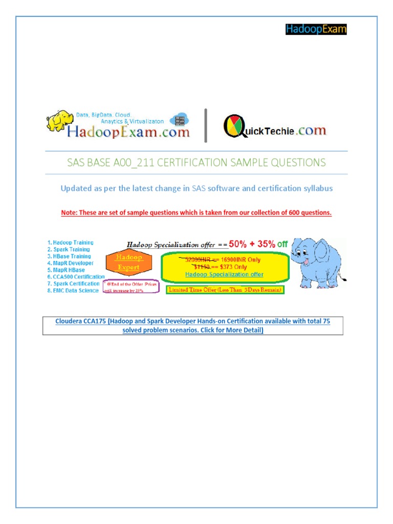 Sas Base A00 211 Sample Questions Pdf Sas Software Big Data 