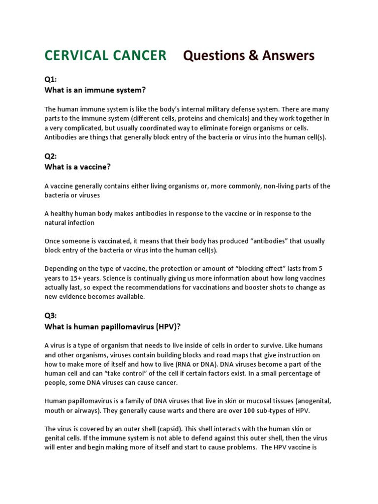 Cervical-Questions and Answers About Cervical Cancer For The Public PDF ...