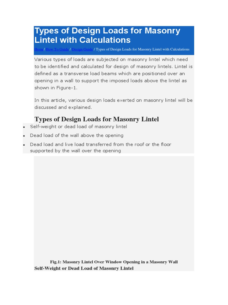 Masonry Lintel Design Loads Explained | PDF | Concrete | Architectural ...