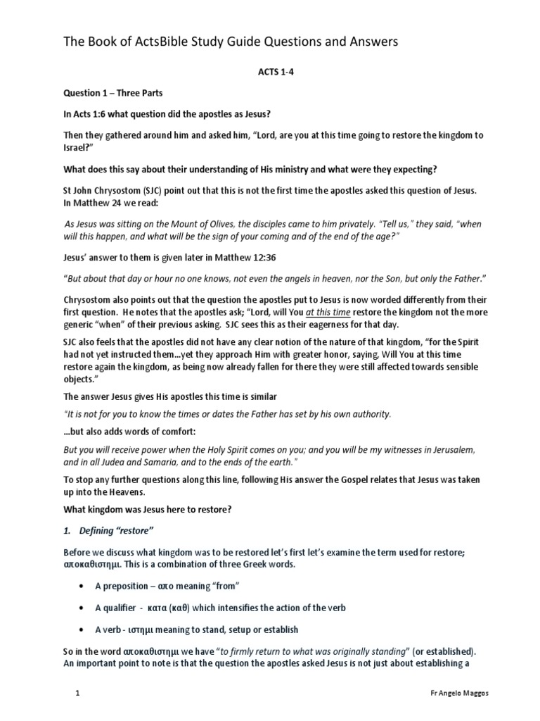 Acts Study Guide: Questions & Answers | PDF | Passover | Acts Of The ...