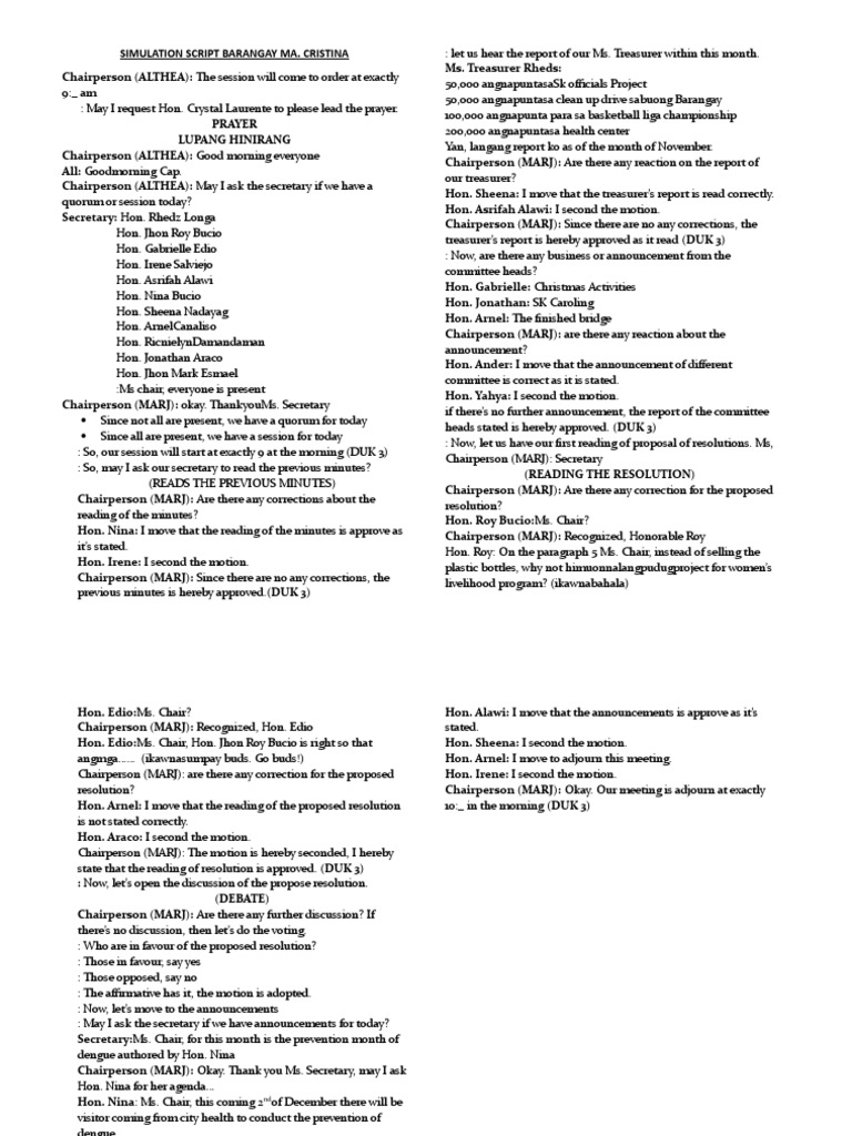 Simulation Script Barangay Tubod | PDF | Government
