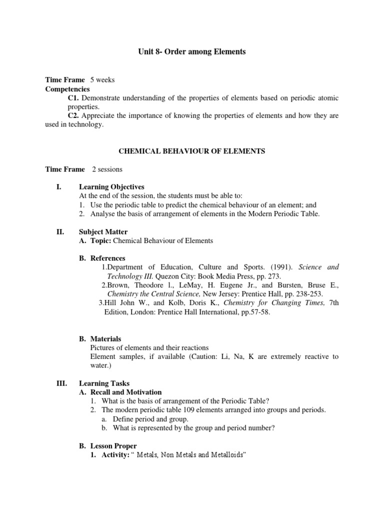 3 Chemical Behaviour of Elements | PDF | Chlorine | Metals