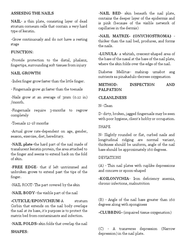 Assesing The Nails | PDF | Nail (Anatomy) | Hair Loss