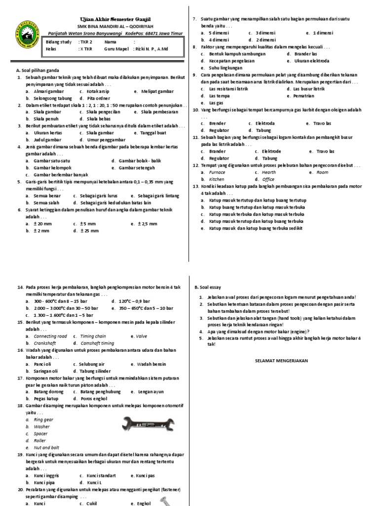 Soal UAS TKR Kelas X | PDF | Teknologi & Rekayasa