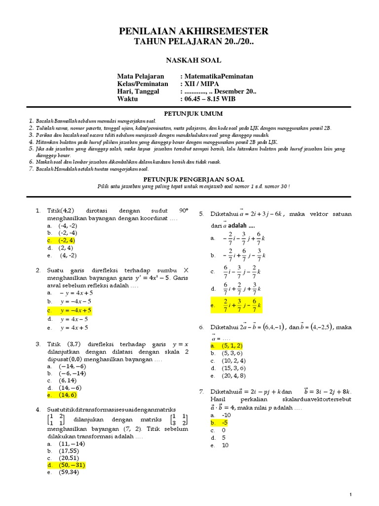 Soal PAS MTK Peminatan Kelas XII | PDF