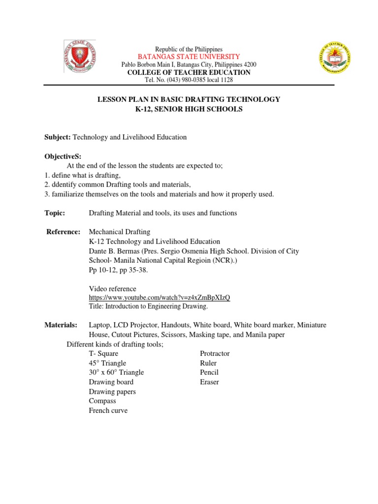 Lesson Plan in Basic Drafting Technology Final | PDF | Technical ...