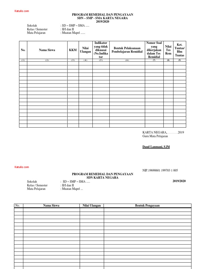 Format Remedial Dan Pengayaan K13 SD 2019 2020 | PDF