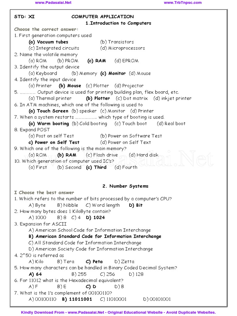 11th Computer Applications Book Back One Marks Study Material English ...