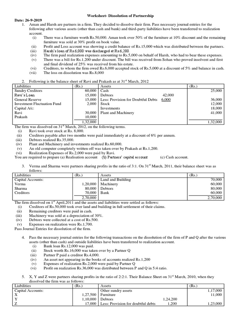Assignment - Dissolution and Death Chapter | Download Free PDF | Balance Sheet | Book Value