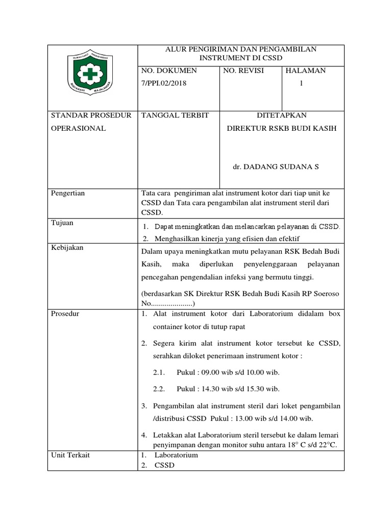 Sop Pengiriman Dan Pengambilan CSSD | PDF