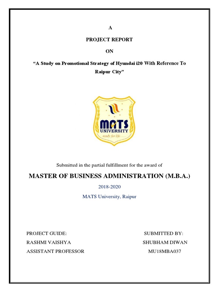 Shubham Front Page | PDF | Master Of Business Administration | Academic ...