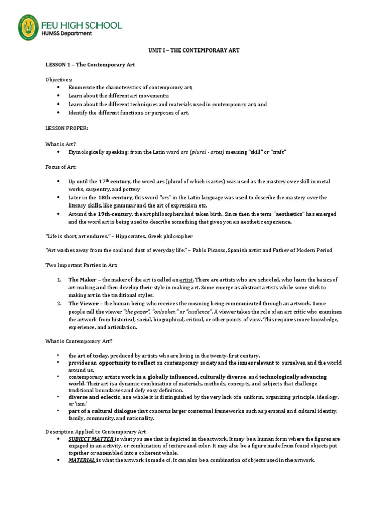 CPAR (SHS) Module Unit 1 | PDF | Weaving | Paintings