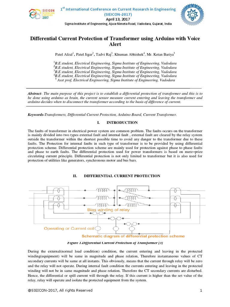 EE012 - Differential Current Protection of Transformer Using Arduino ...