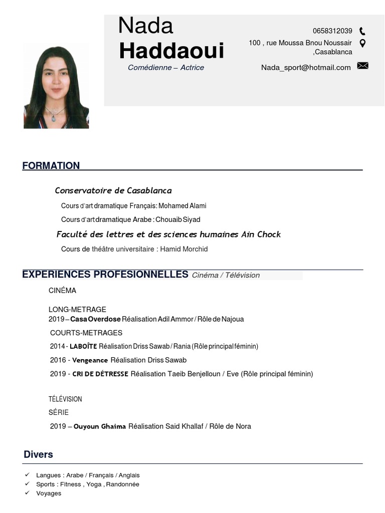 Nada - CV Comédienne PDF | PDF