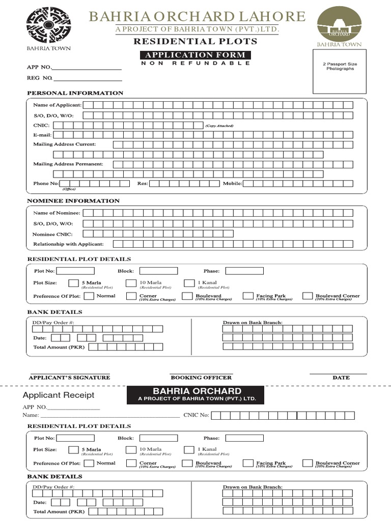 Residential Plot Application Form | PDF | Payments | Fee