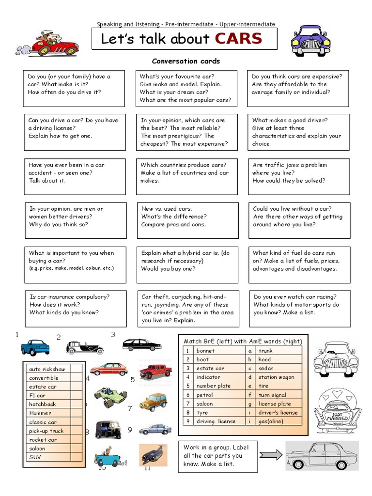 Lets Talk About Cars Fun Activities Games Oneonone Activities Pronuncia ...