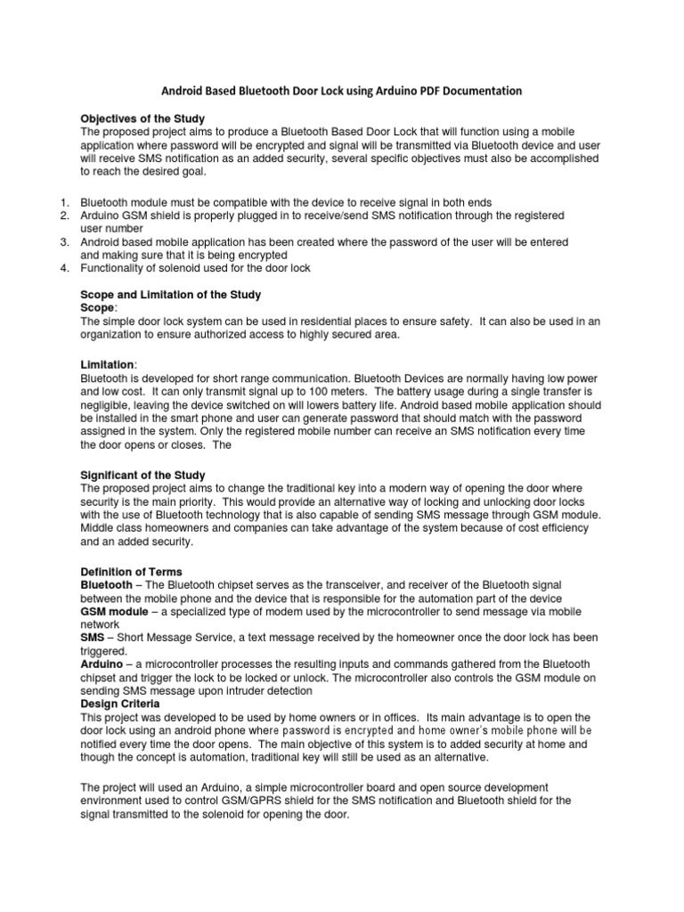 Android Based Bluetooth Door Lock Using Arduino PDF Documentation PDF ...