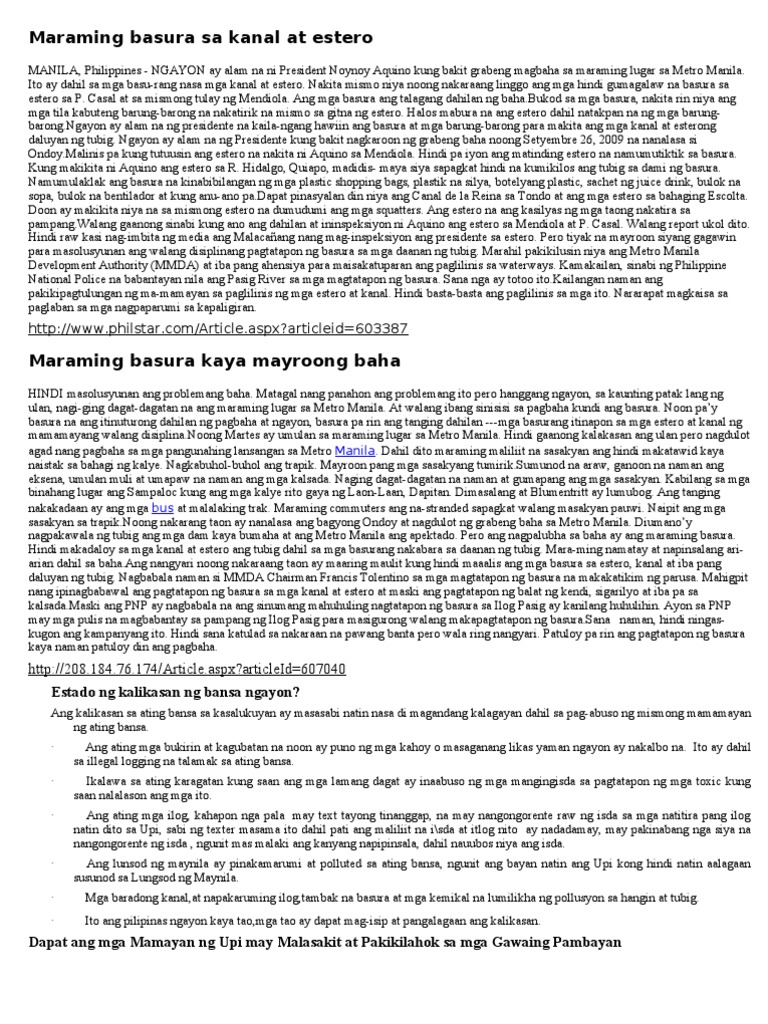 Maraming Basura Sa Kanal at Estero... | PDF