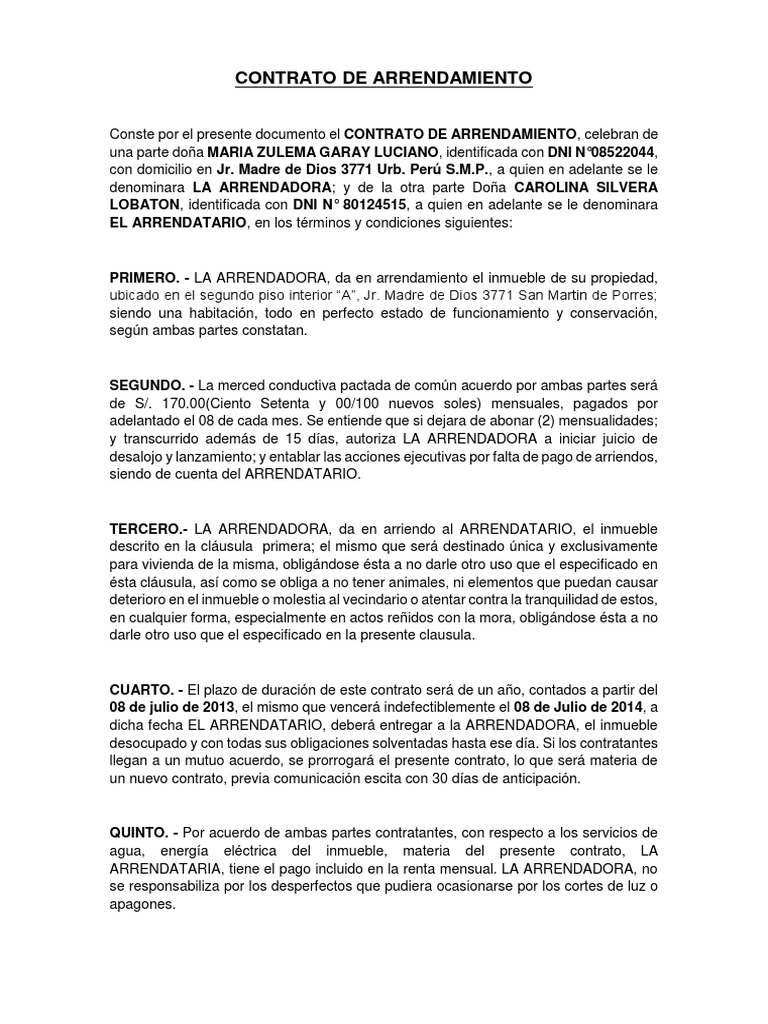 Contrato de Arrendamiento Garay Luciano | PDF | Alquiler