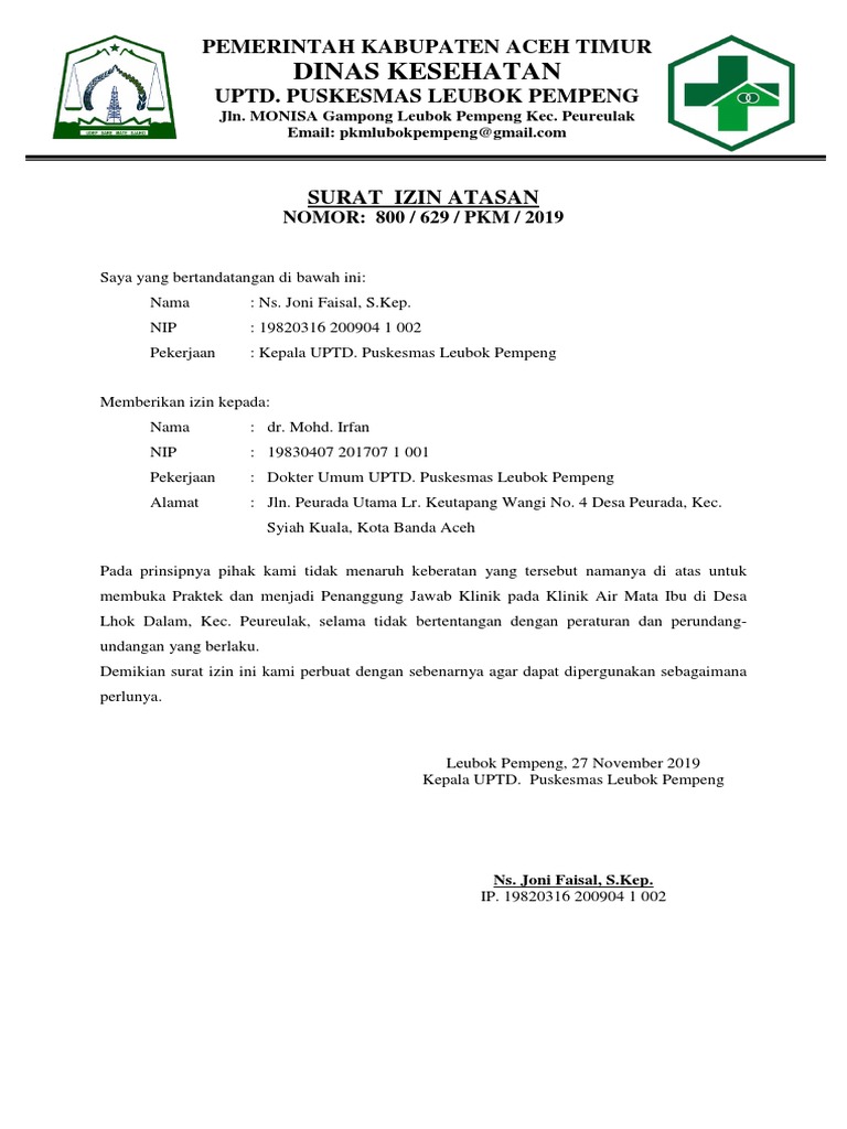 Surat Izin Atasan Praktek DR | PDF | Pengembangan Diri | Kesehatan Holistik