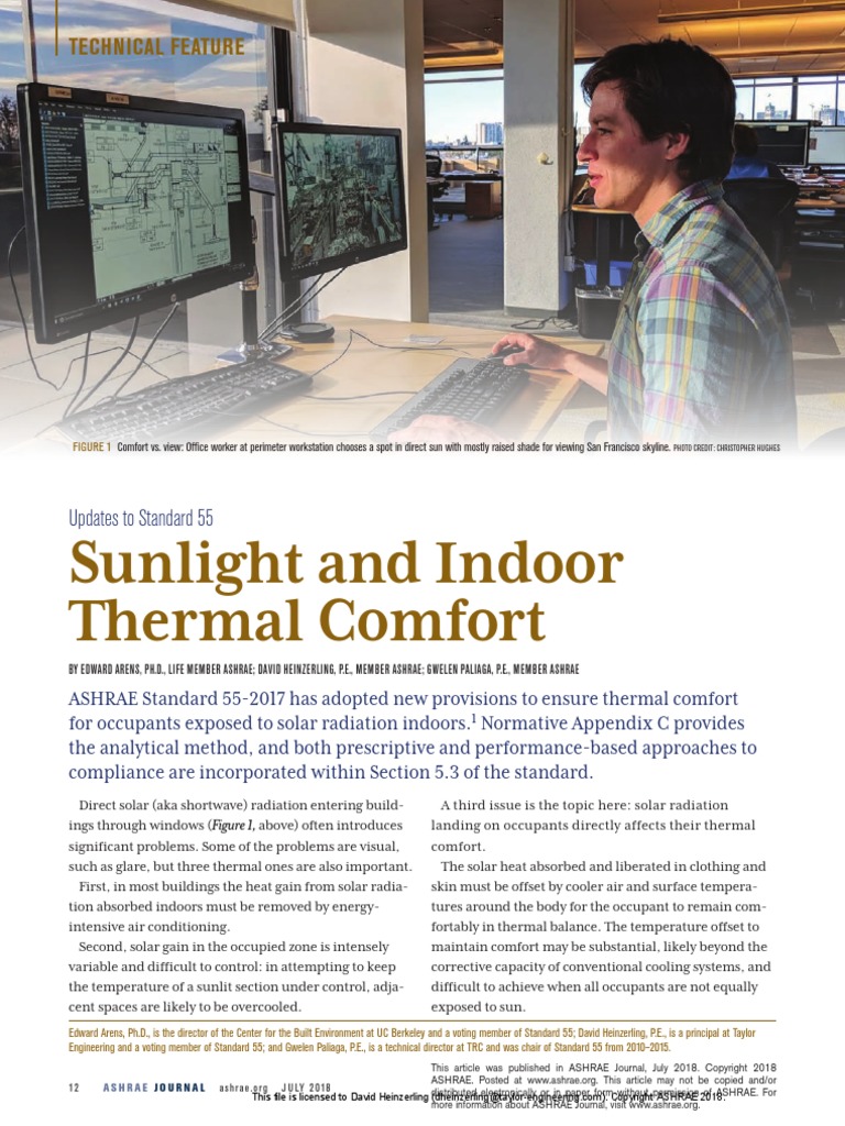 ASHRAE Journal - Sunlight and Indoor Thermal Comfort | PDF | Solar ...