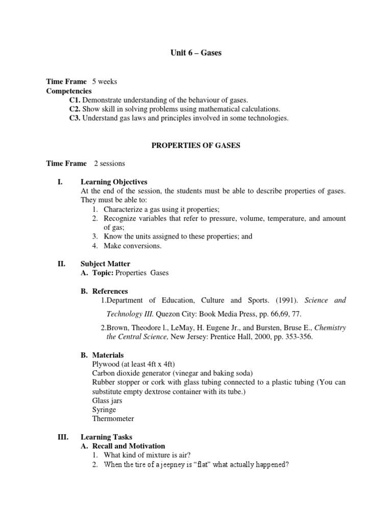 1 Properties of Gases | PDF | Gases | Volume